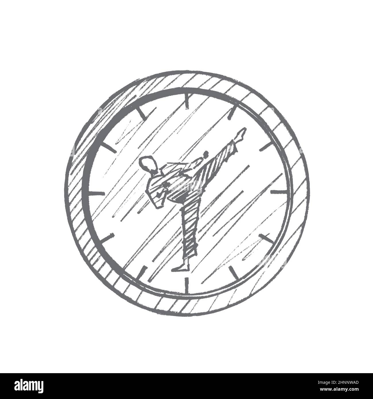 Vector hand drawn Fight clock concept sketch. Clock with hitting ...