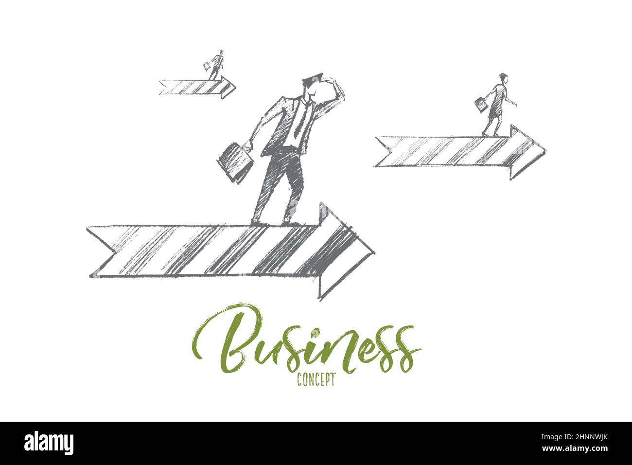 Vector hand drawn business concept sketch. Business people looking ...