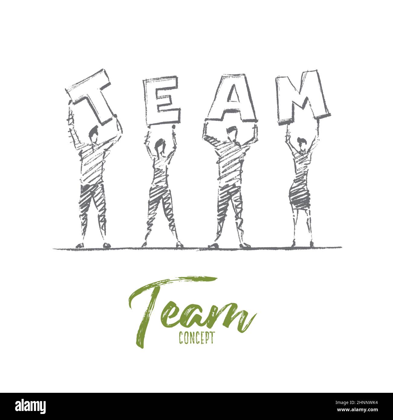 Vector hand drawn team concept sketch. Group of people standing and ...