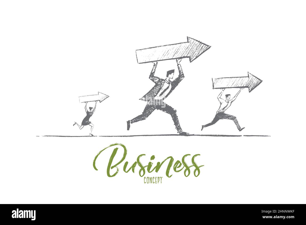 Vector hand drawn business concept sketch. Business people running and ...