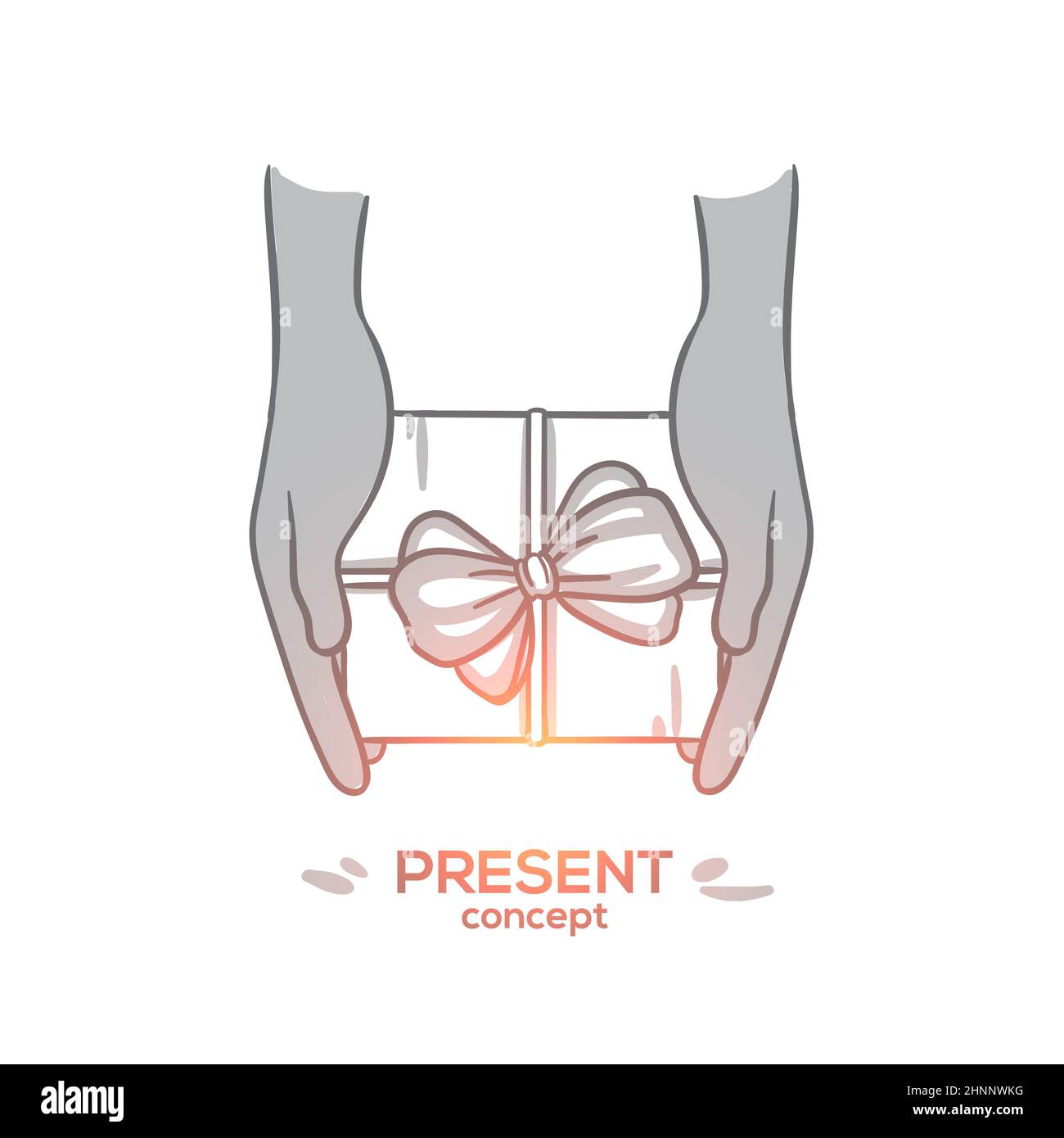 Present concept. Hand drawn hands holding gift box with as a present ...