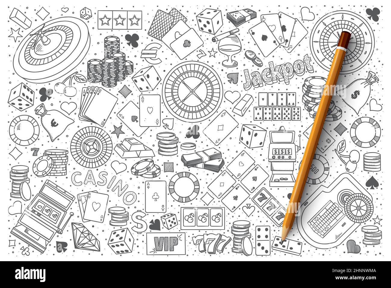 Hand drawn set of Casino vector doodles Stock Photo - Alamy
