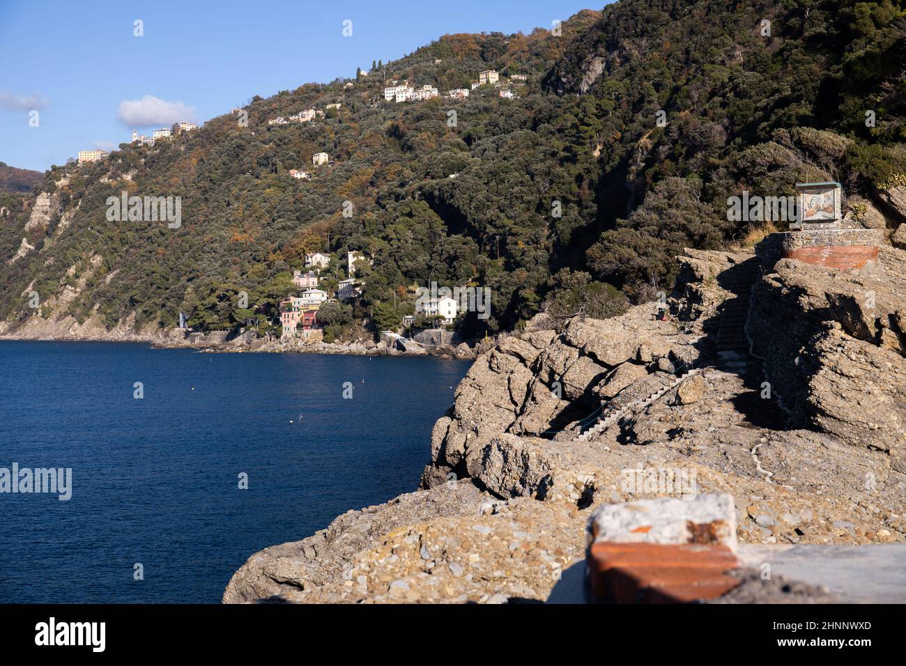 Italy, Liguria, Genoa - the sea in front of Punta Chiappa in the ...