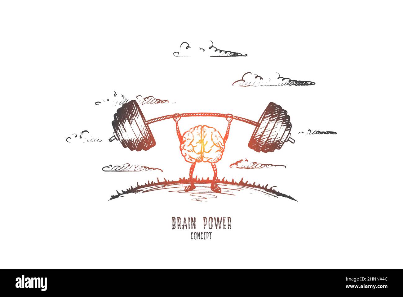 Brain power concept. Hand drawn brain as powerful muscle. Exercise for ...