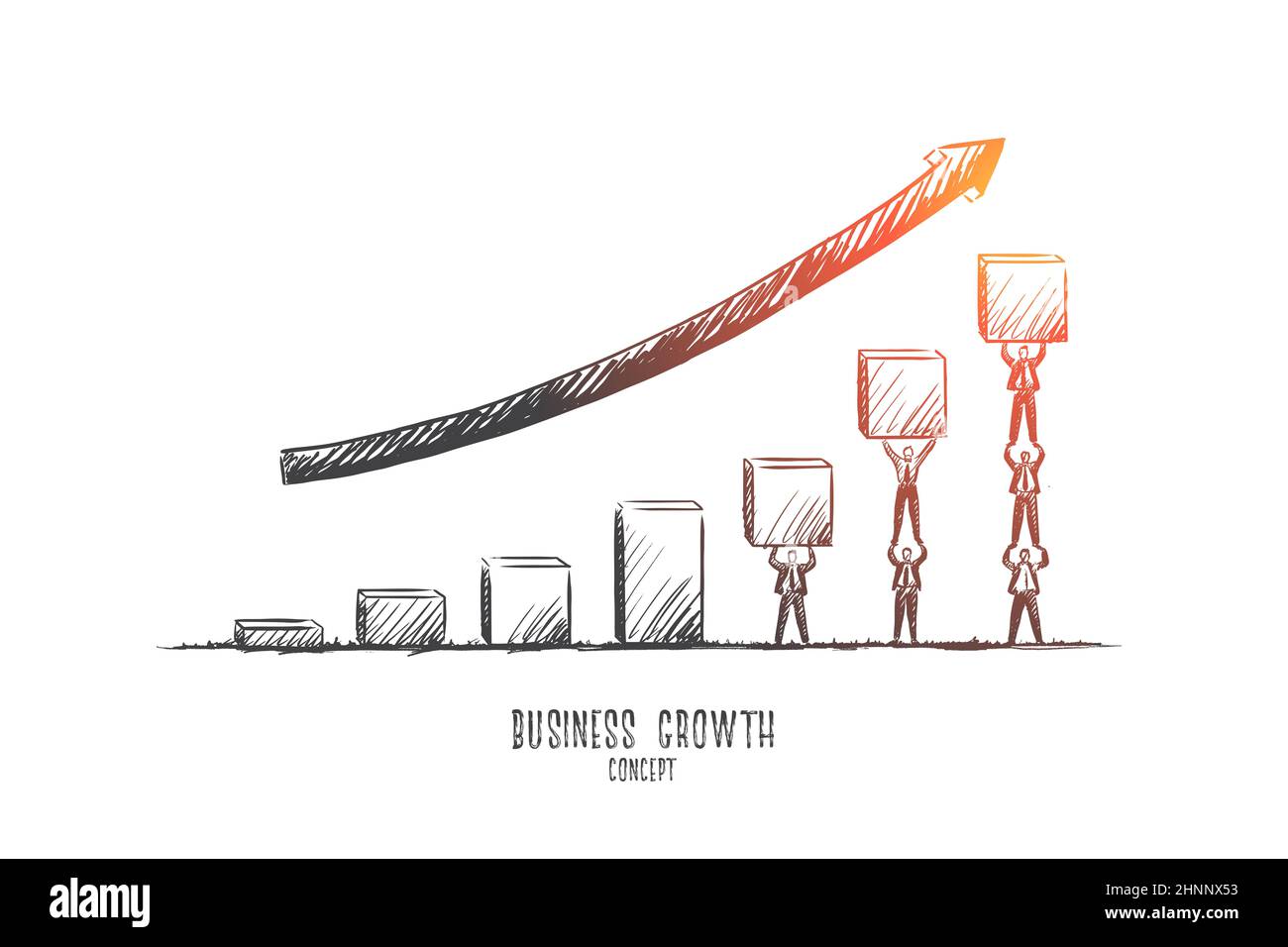 Business growth concept. Hand drawn people making business grew up ...