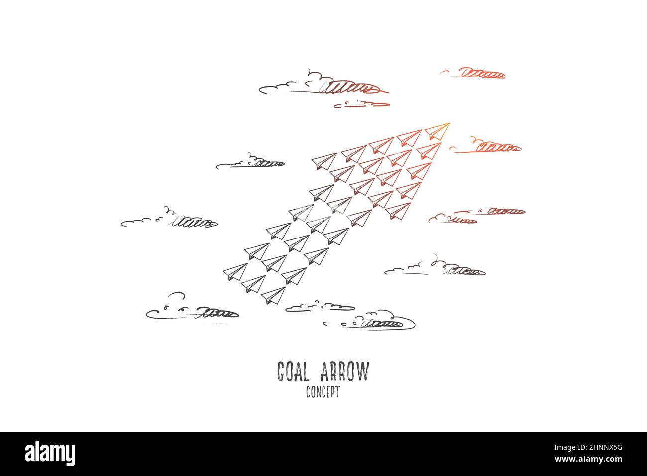 Goal arrow concept. Hand drawn arrow pointing upwards. Flying arrow as ...