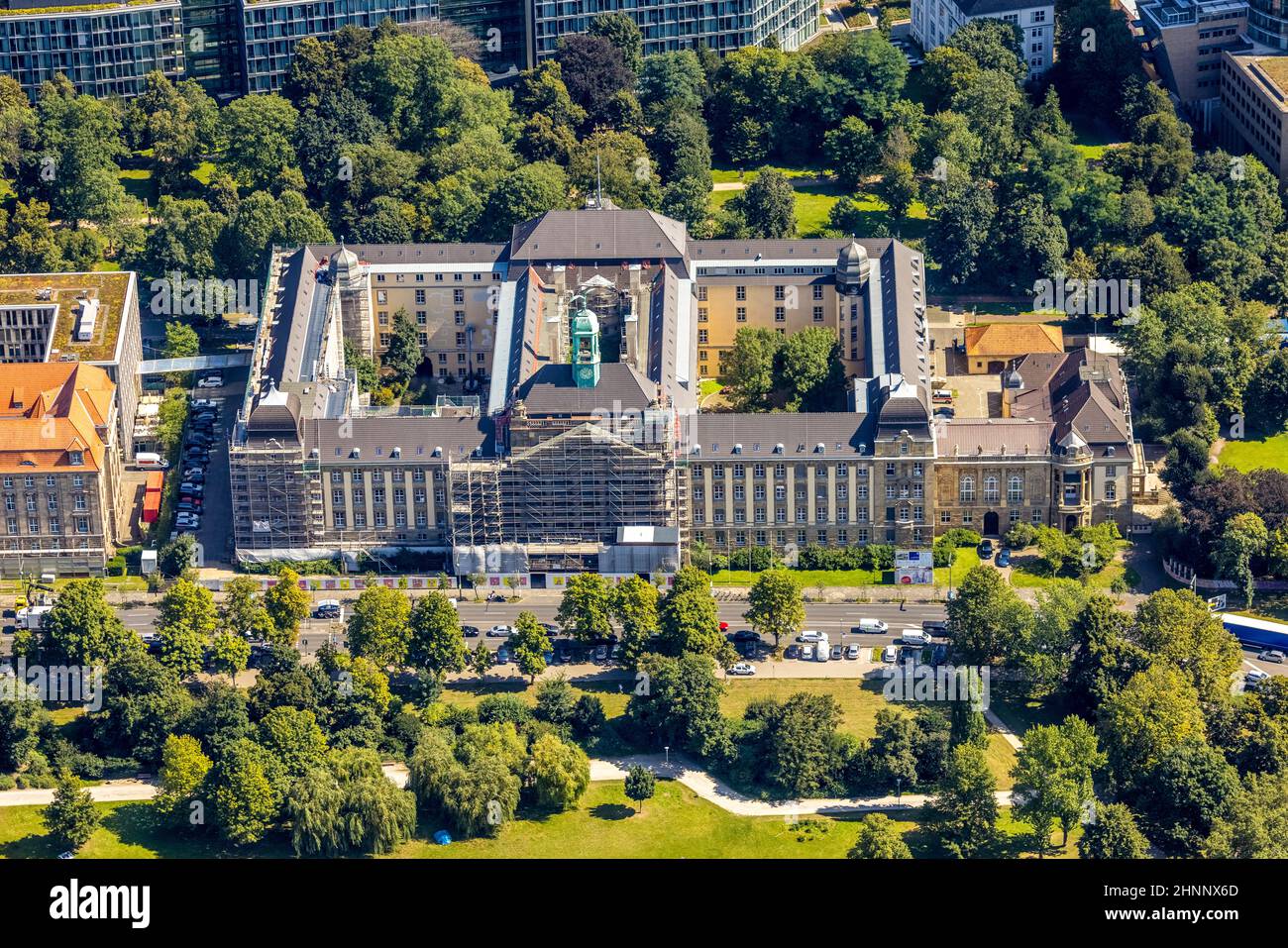 Aerial view, construction work on the building of the Düsseldorf ...