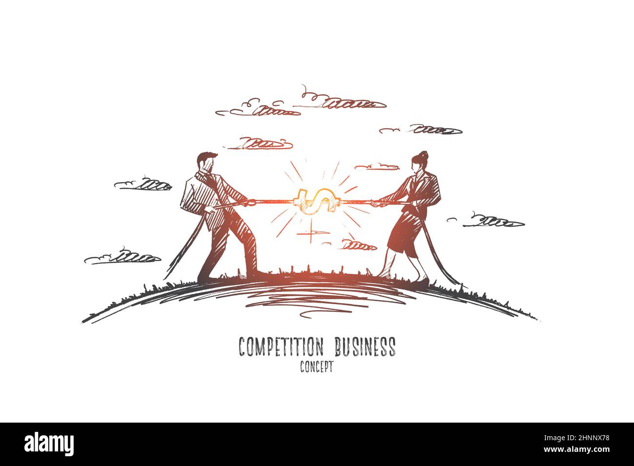 Competition business concept. Hand drawn two persons man and woman ...
