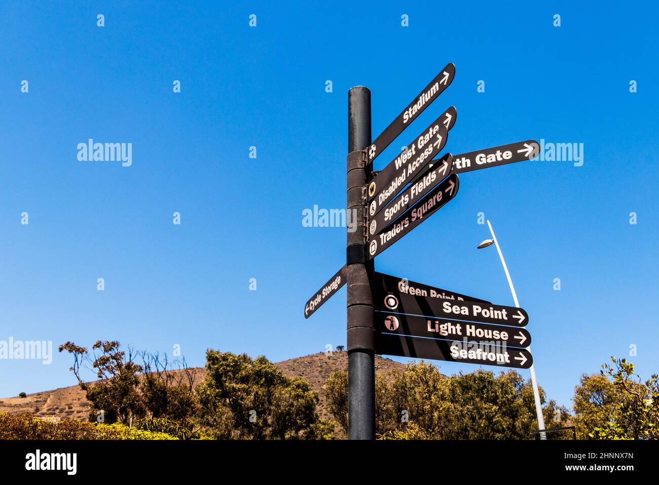Street signs signpost, Cape Town Sea Point Green Point Park Stock Photo ...