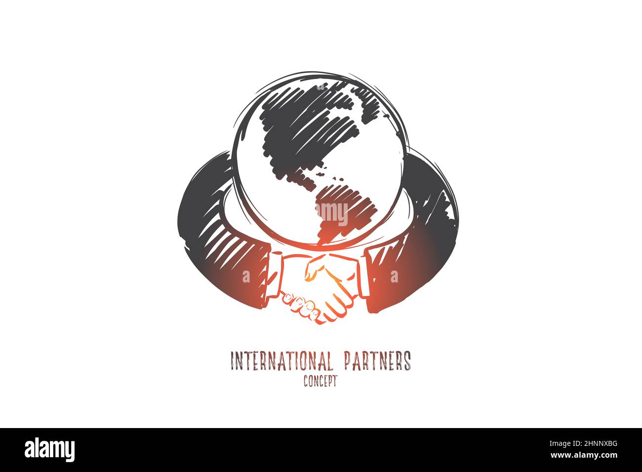 International partners concept. Hand drawn businessmen shaking hands ...