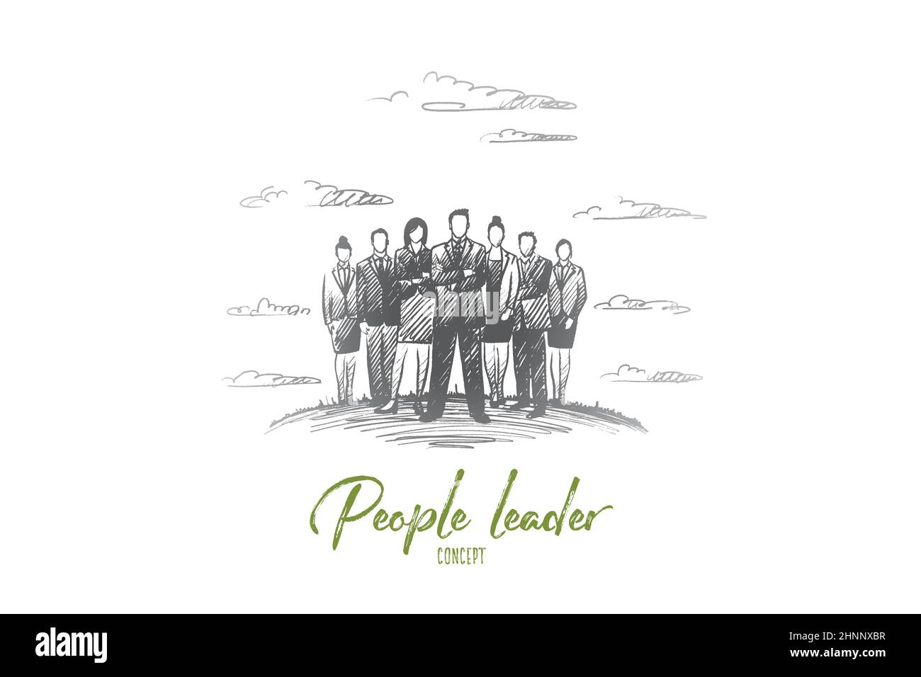 People leader concept. Hand drawn group of business people with leader ...