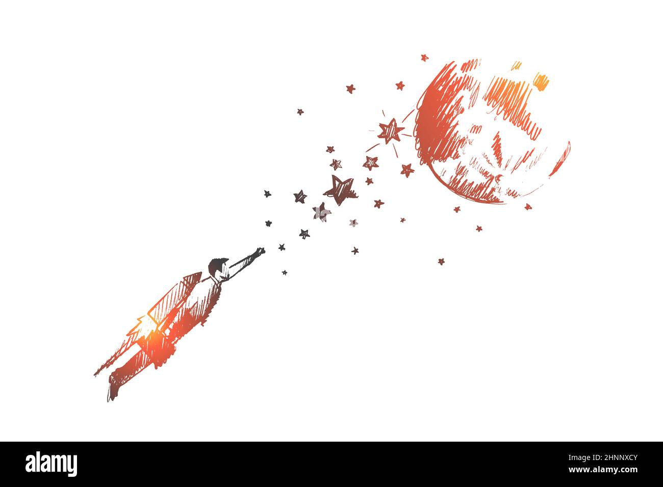 Leadership concept. Hand drawn male leader moving up. Success ...