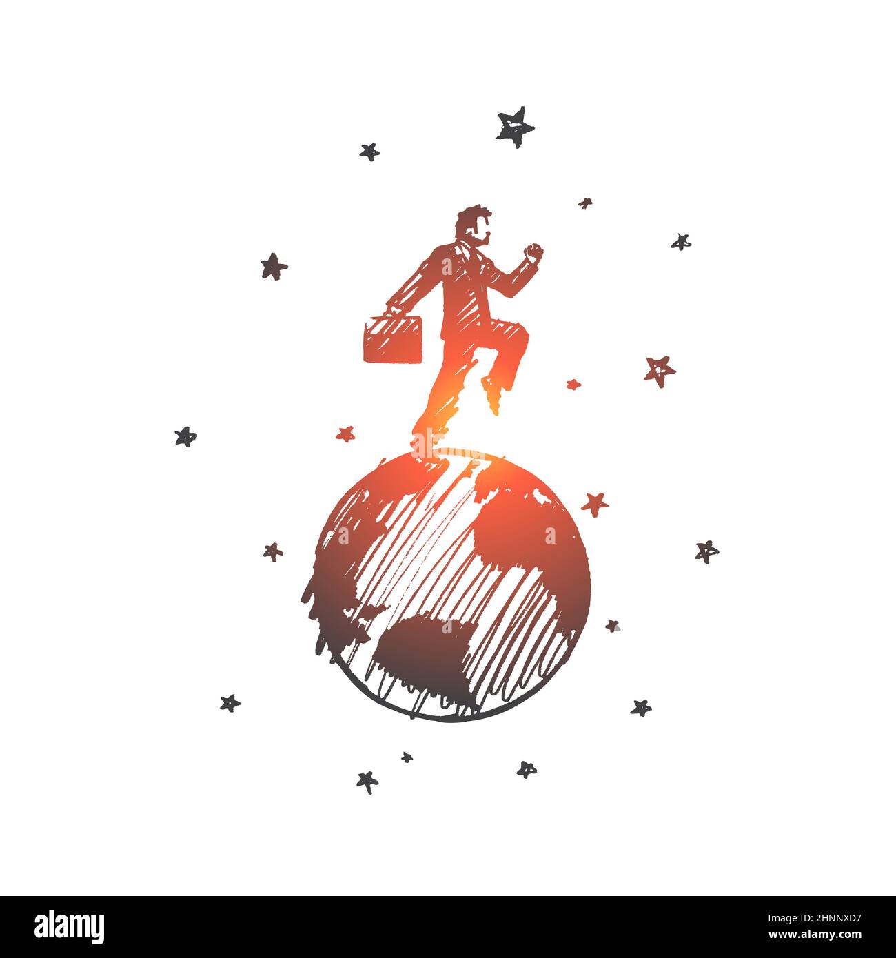 Go to work concept. Hand drawn handsome man going to work. Businessman ...