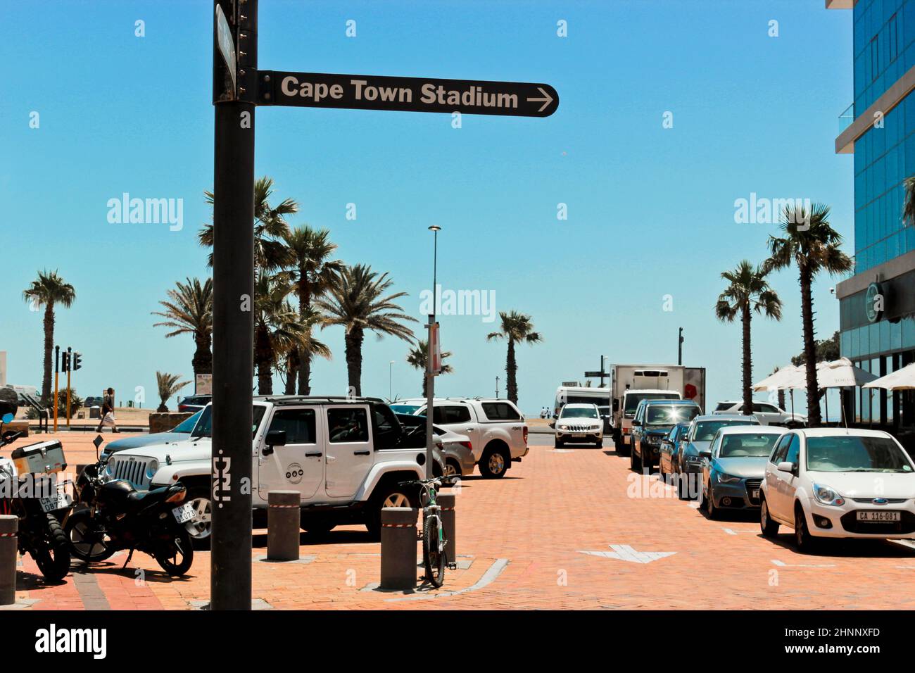 Street signs signpost in Mouille Point, Cape Town Stadium Stock Photo ...