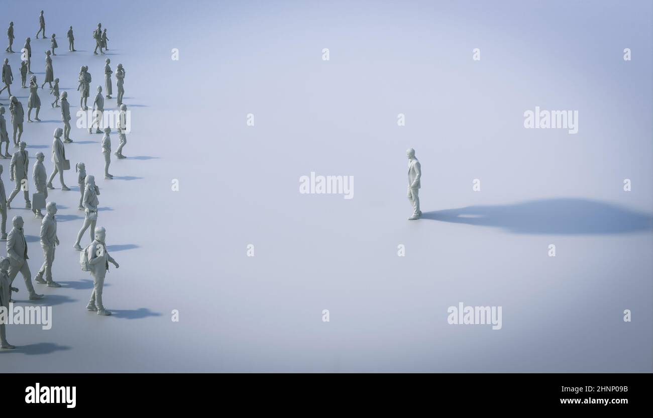people looking at a man with a very large shadow. concept of difference ...