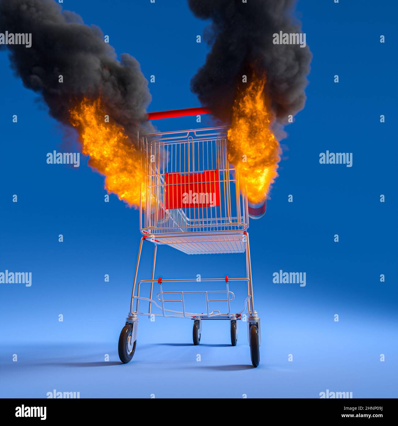shopping cart with rockets with flames and smoke. 3d render Stock Photo ...