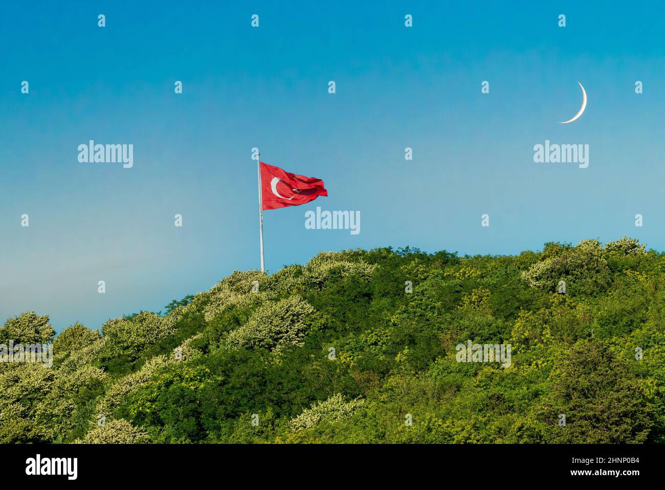 Turkish flag waving in blue sky Stock Photo - Alamy