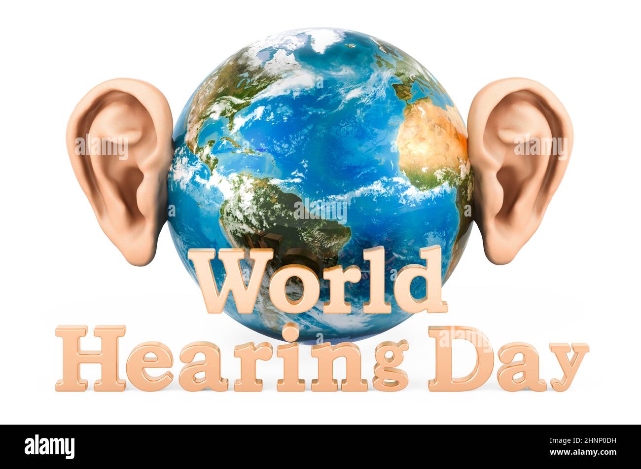 World Hearing Day concept. Earth Globe with human ears, 3D rendering ...
