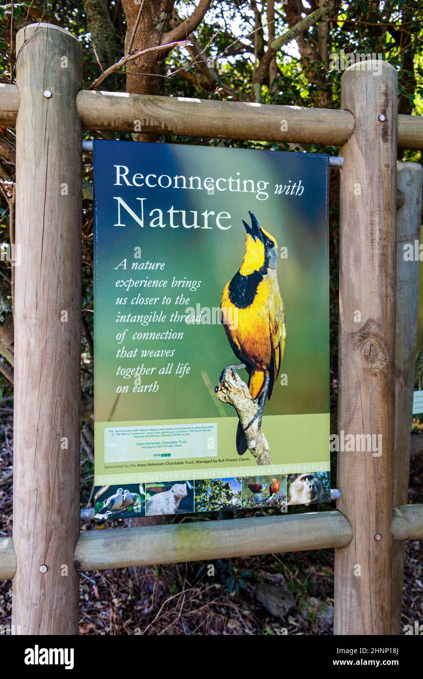 Reconnecting with nature green turquoise information sign, Kirstenbosch ...