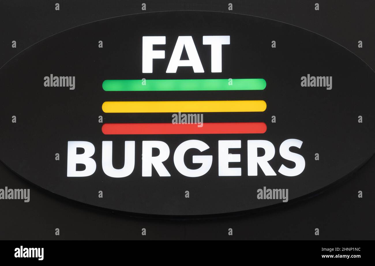 Sign outside Fat Burger restaurant Stock Photo - Alamy
