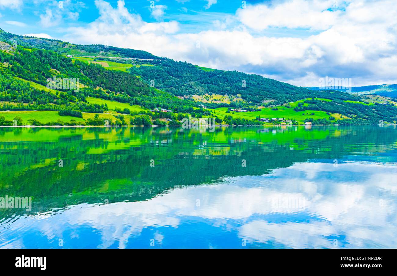 Amazing incredible norwegian landscape with colorful mountains fjord ...