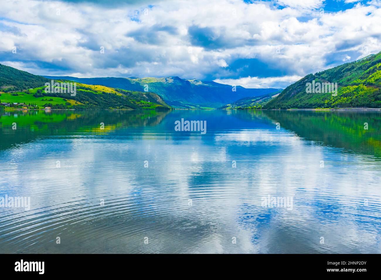 Amazing incredible norwegian landscape with colorful mountains fjord ...