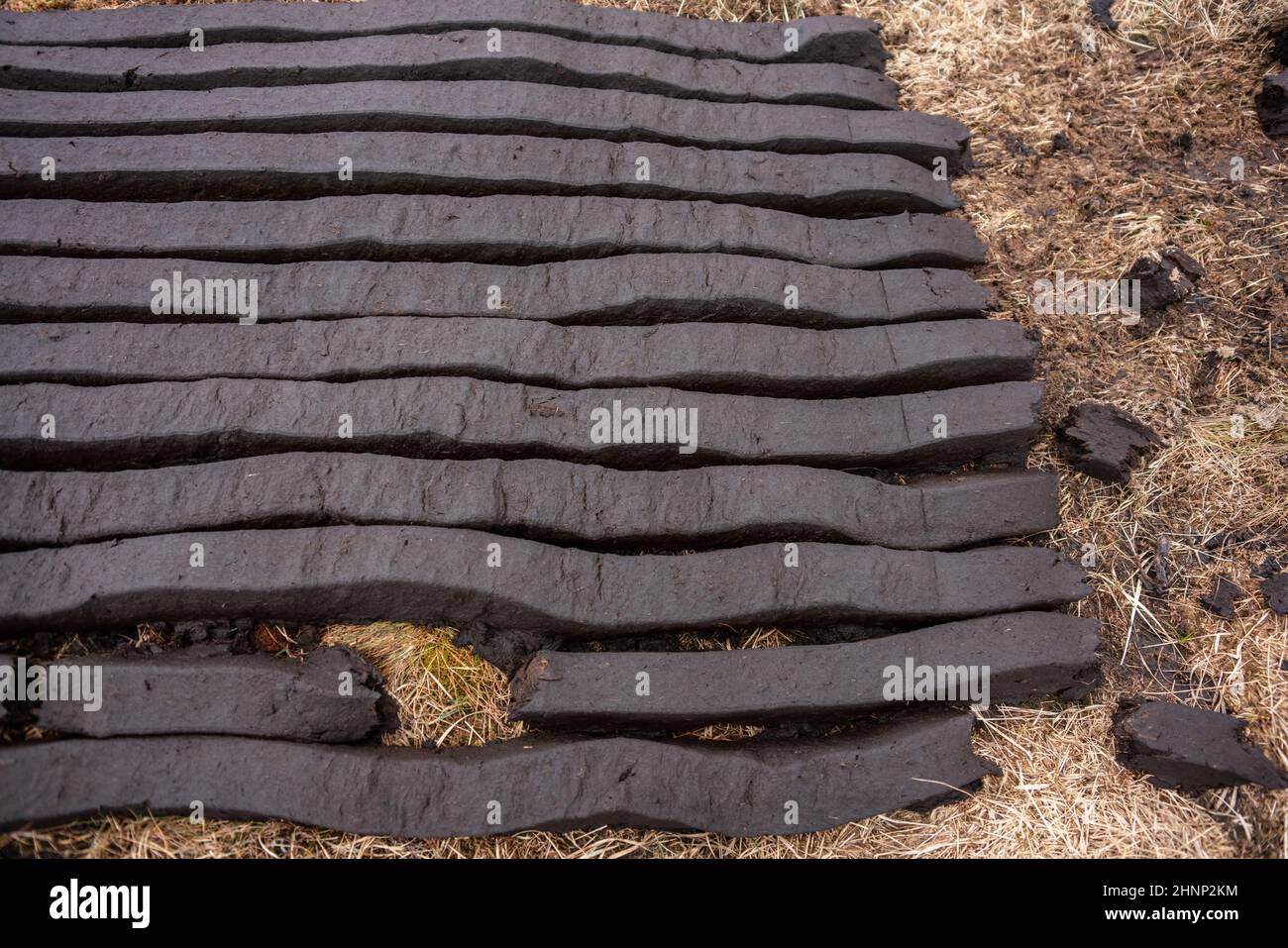 Rows of turf on an Irish bog Stock Photo - Alamy