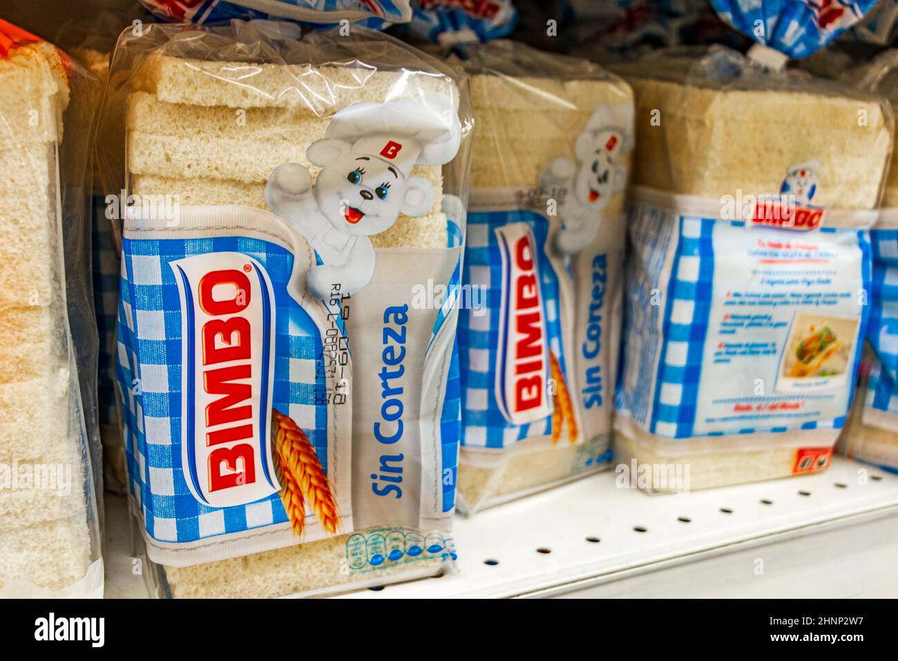 Bimbo toast white bread packaging in the supermarket Mallorca Spain ...