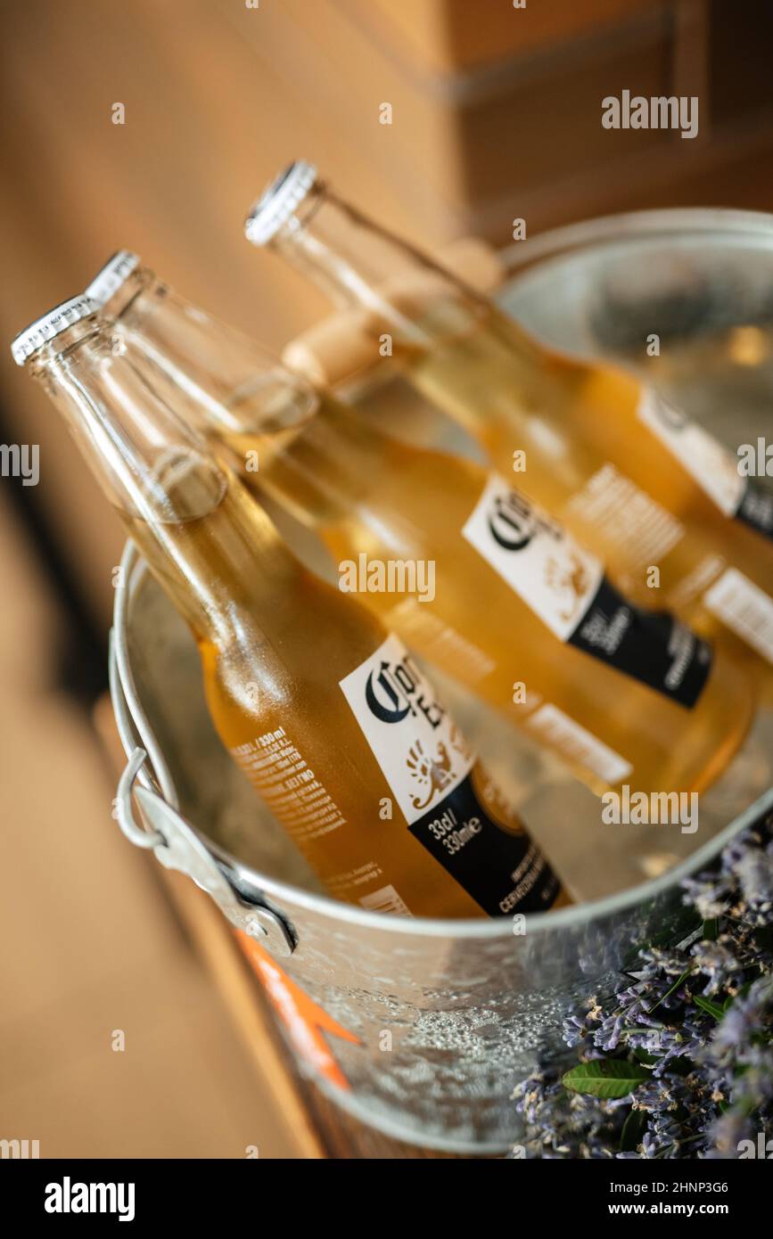 welcome buffet with alcohol and snacks Stock Photo - Alamy