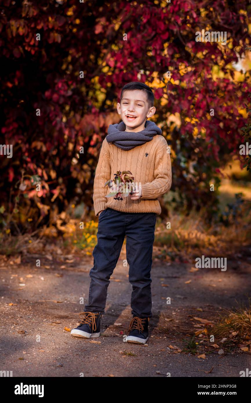 Handsome stylish boy standing in autumn park . Style , fashion Stock ...