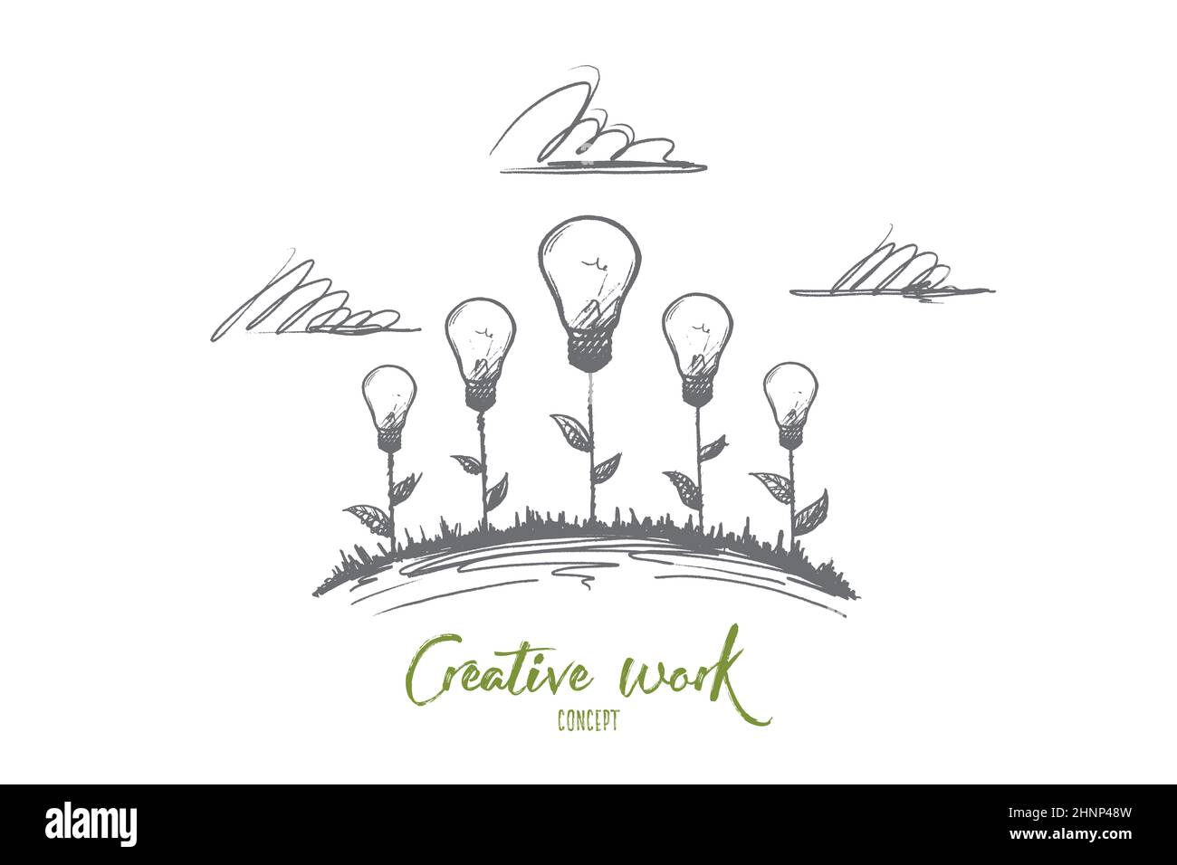 Creative work concept. Hand drawn creative illustrations of flowers ...