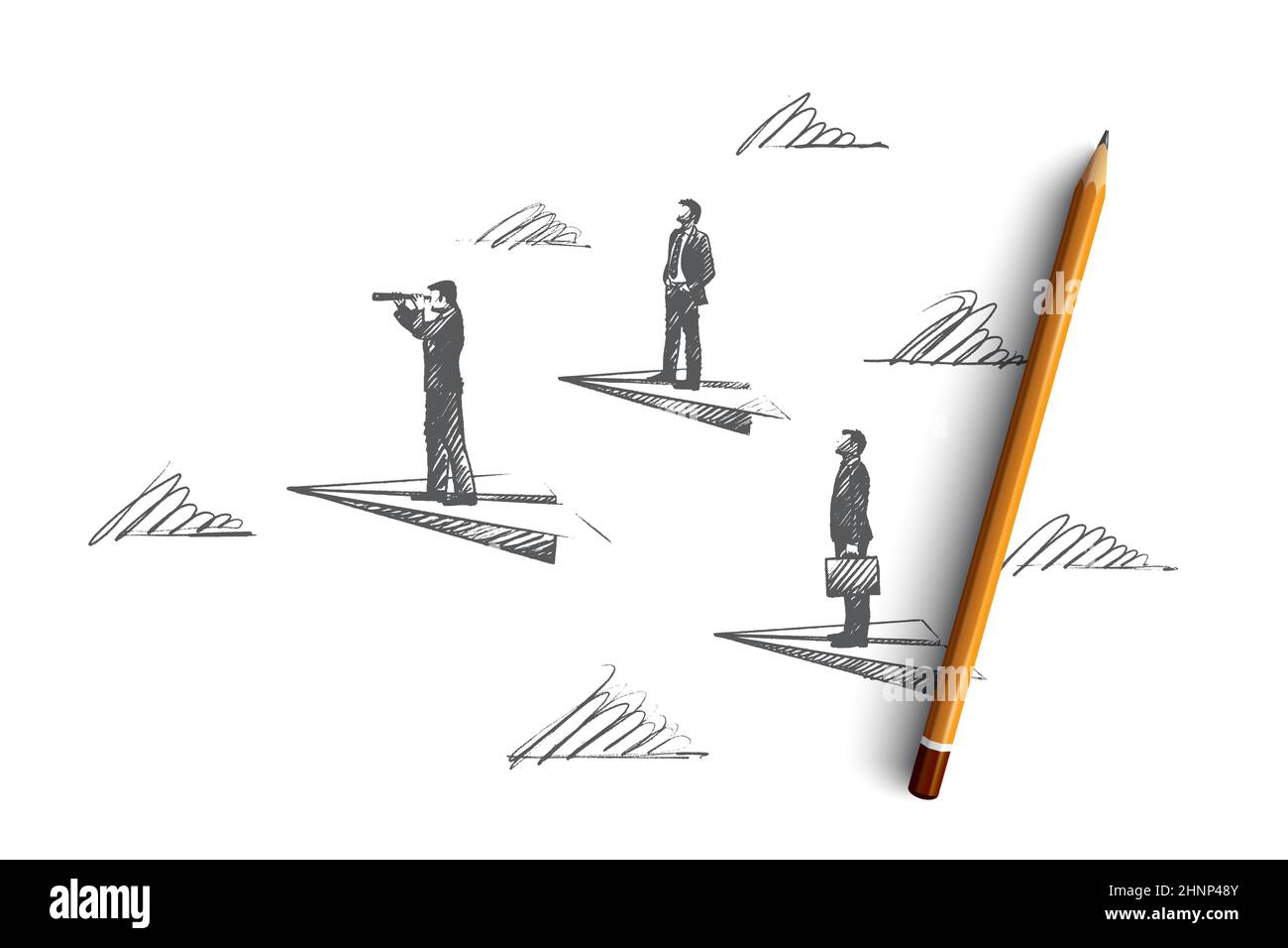 Leadership concept. Hand drawn success people, leaders, who know the ...