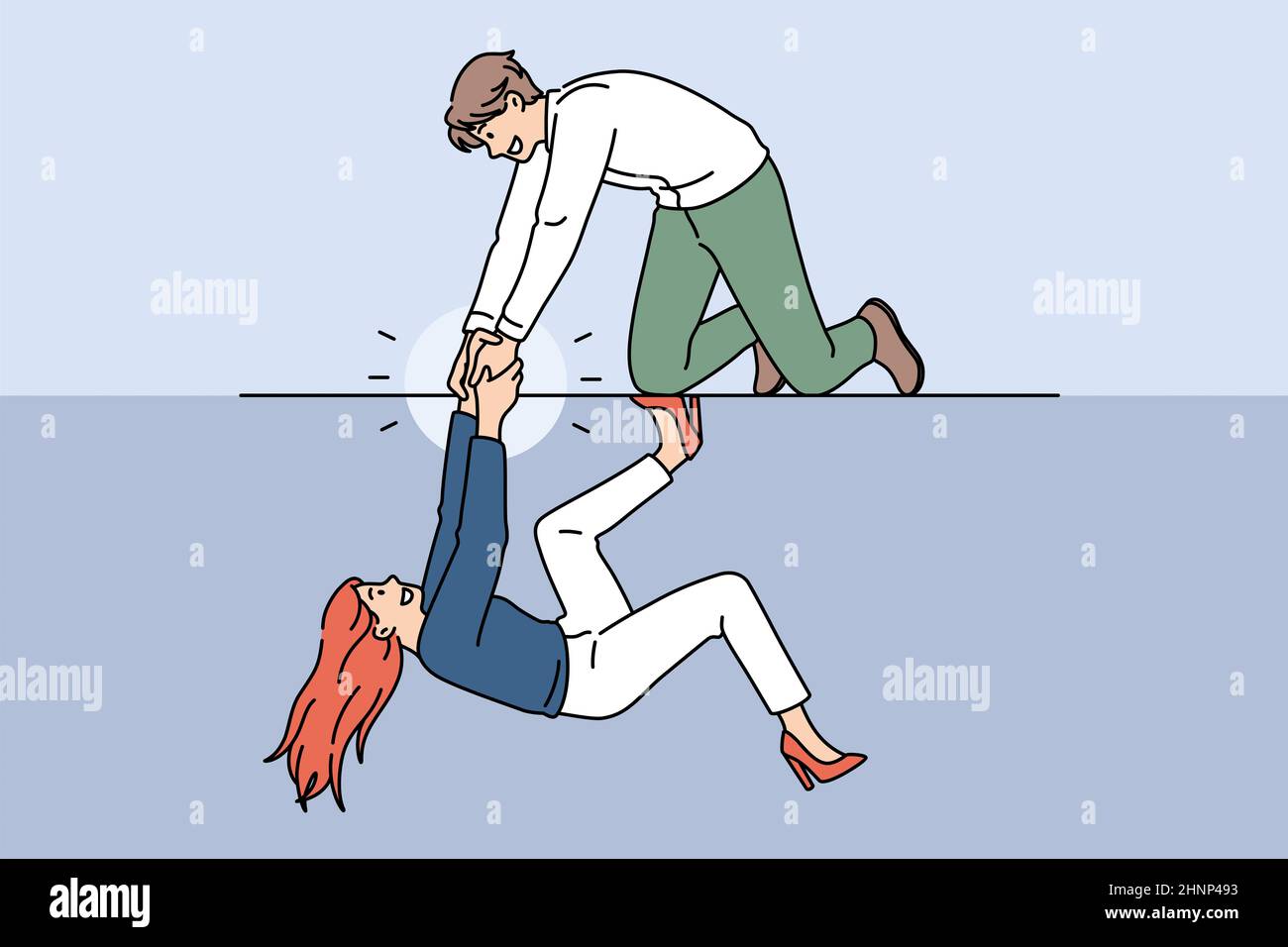 Helping hand and support concept. Young smiling man cartoon character ...