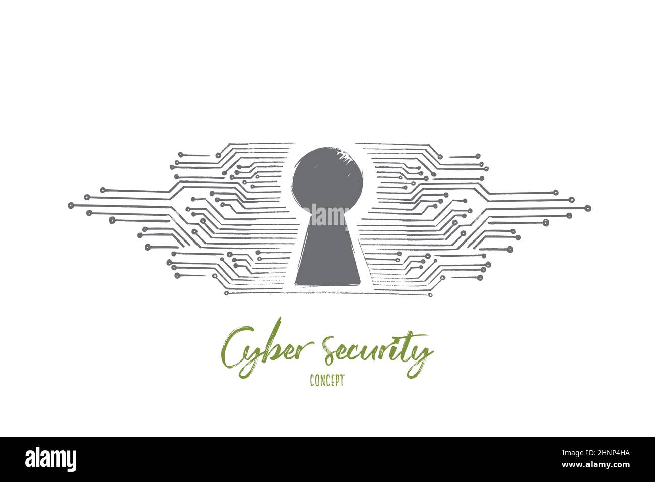 Cyber security concept. Hand drawn digital keyhole as symbol of cyber ...