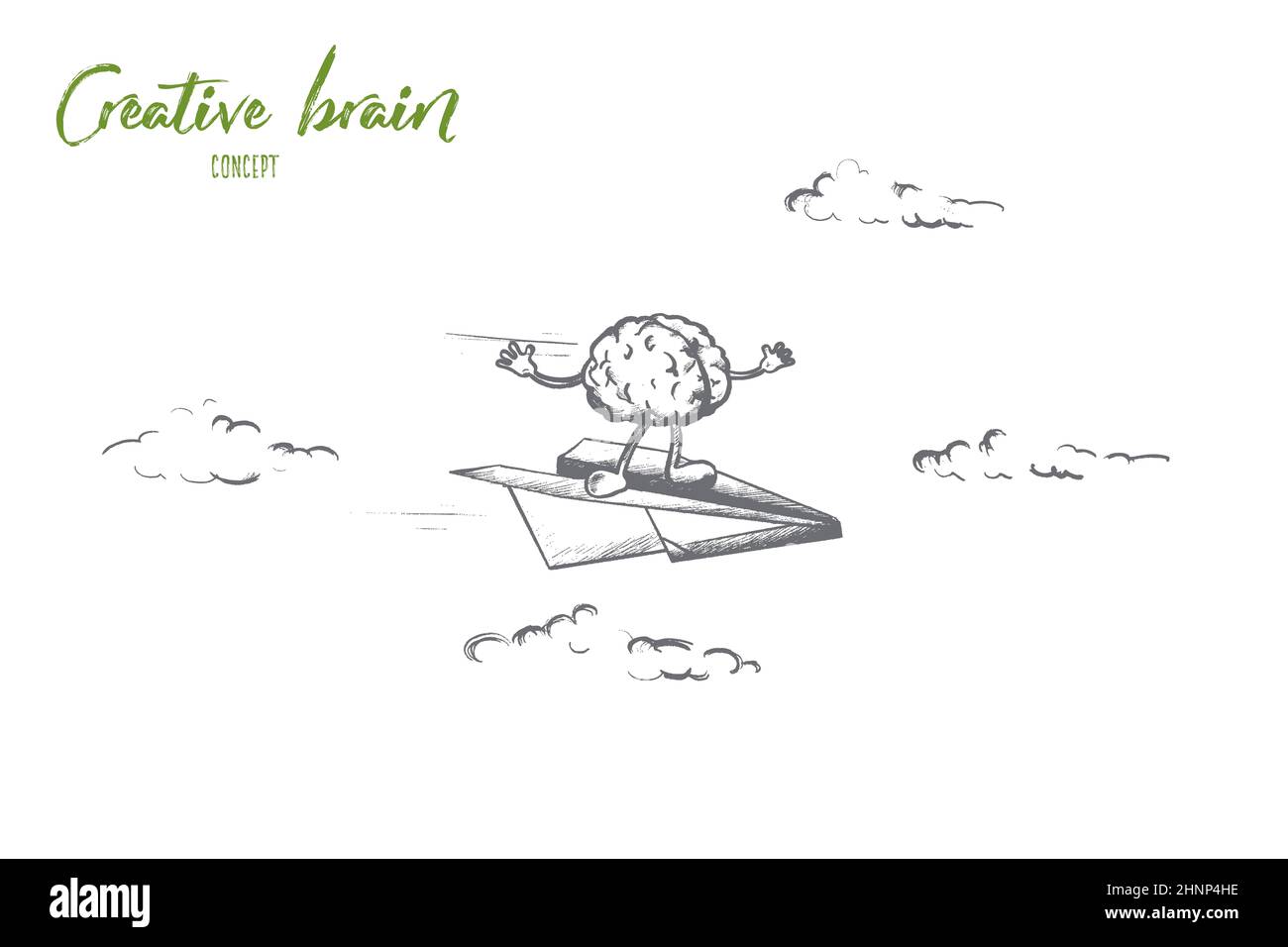 Creative brain concept. Hand drawn power of mind, human brain. Right ...