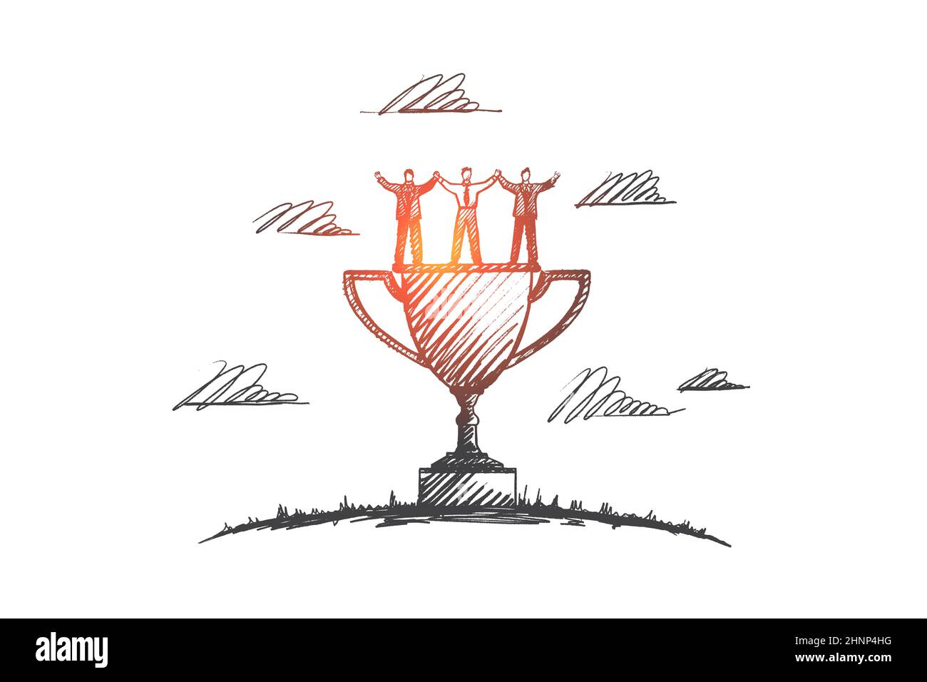 Teamwork concept. Hand drawn men and women celebrating success teamwork ...