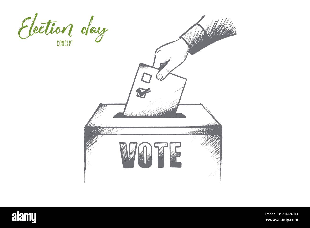 Election day concept. Hand drawn hand of person deliver their vote ...