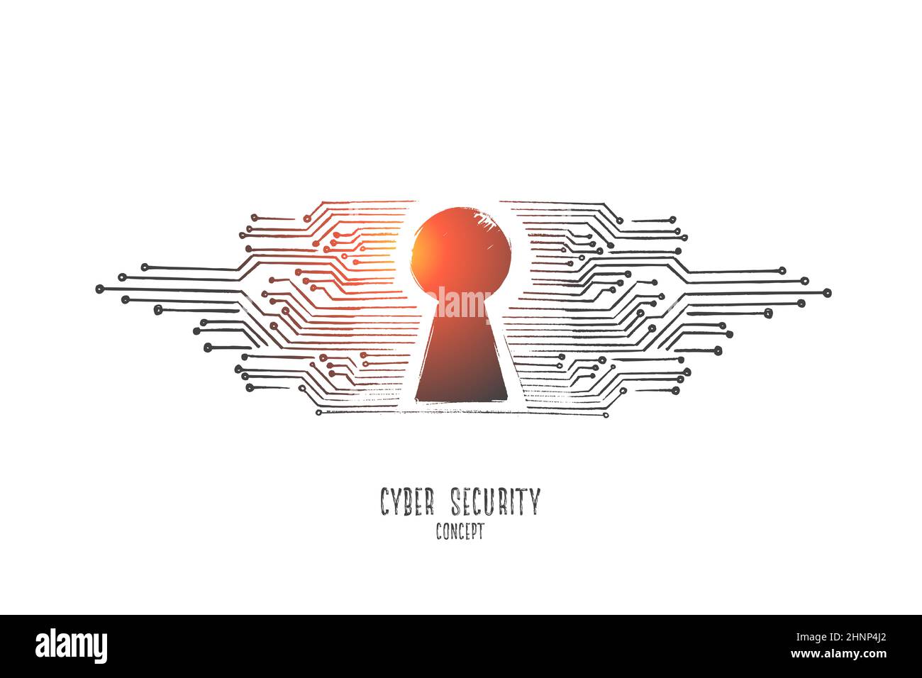 Cyber security concept. Hand drawn digital keyhole as symbol of cyber ...