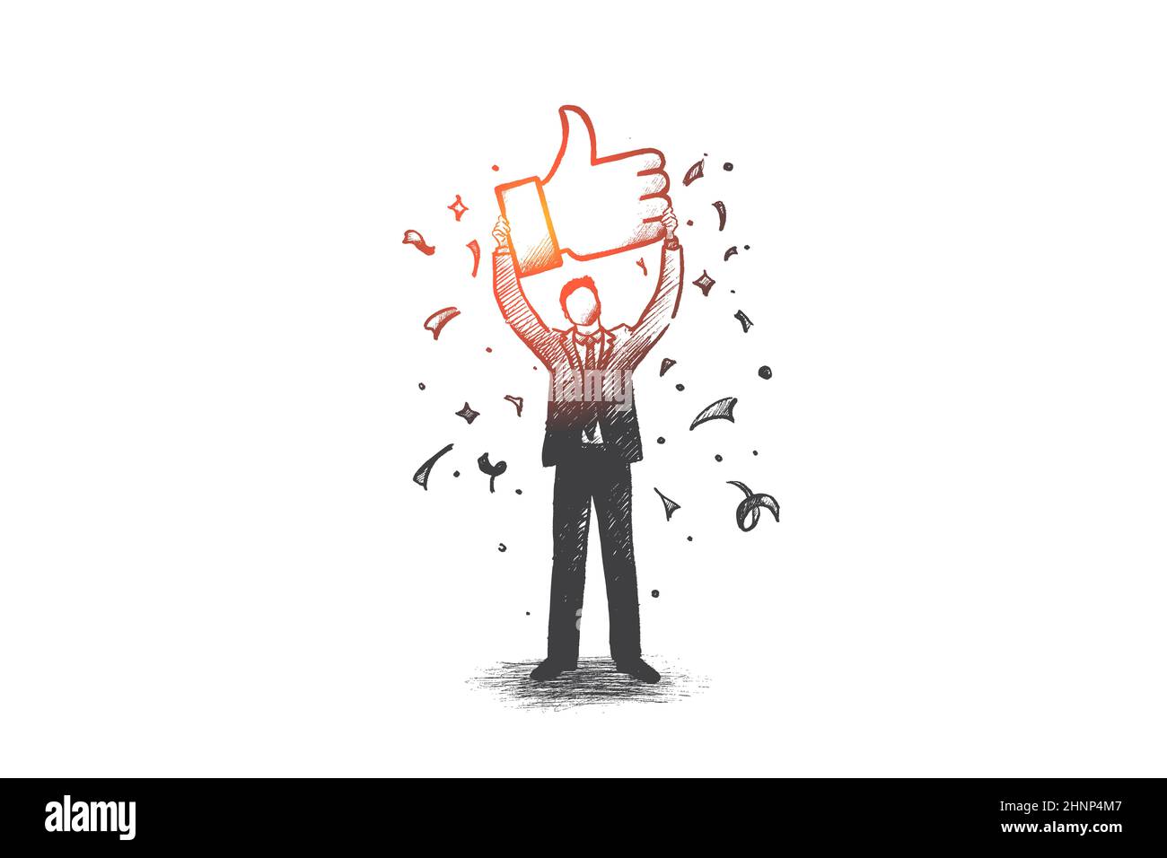 Network communication concept. Hand drawn thumbs up sign as symbol of ...