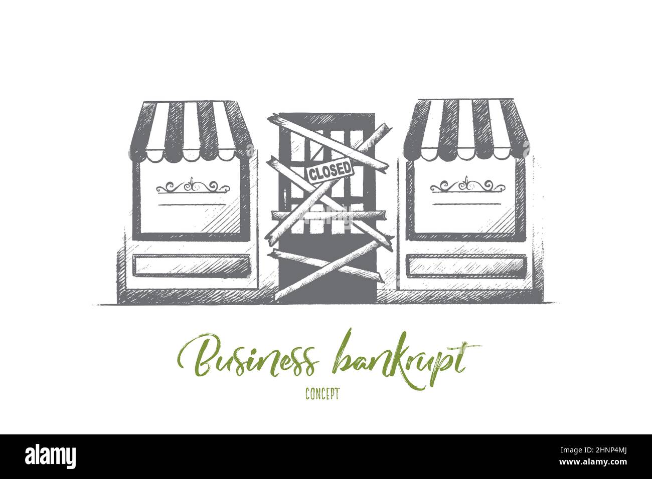 Business bankrupt concept. Hand drawn closed sign hanging in a shop ...