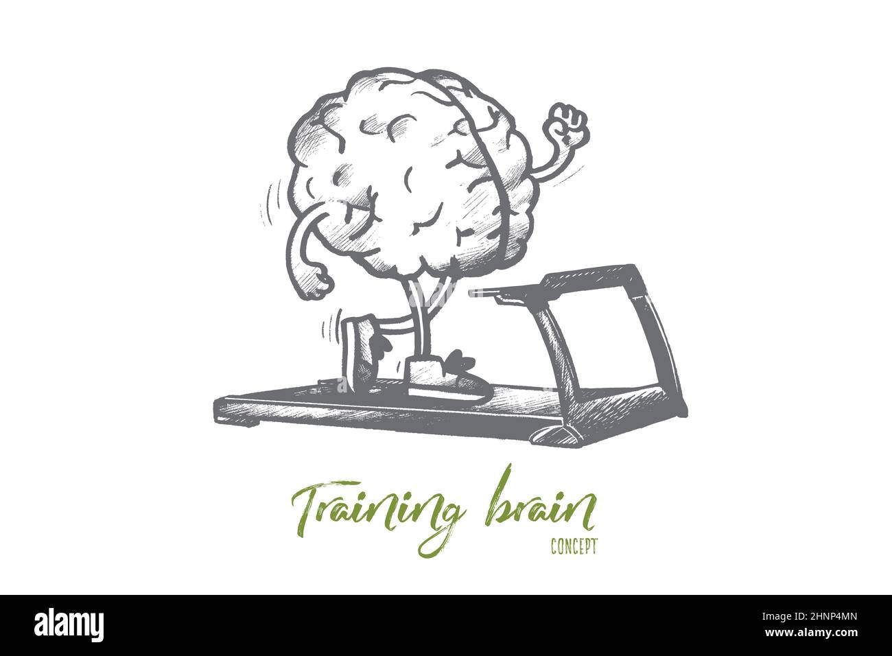 Training brain concept. Hand drawn human brain training on running ...