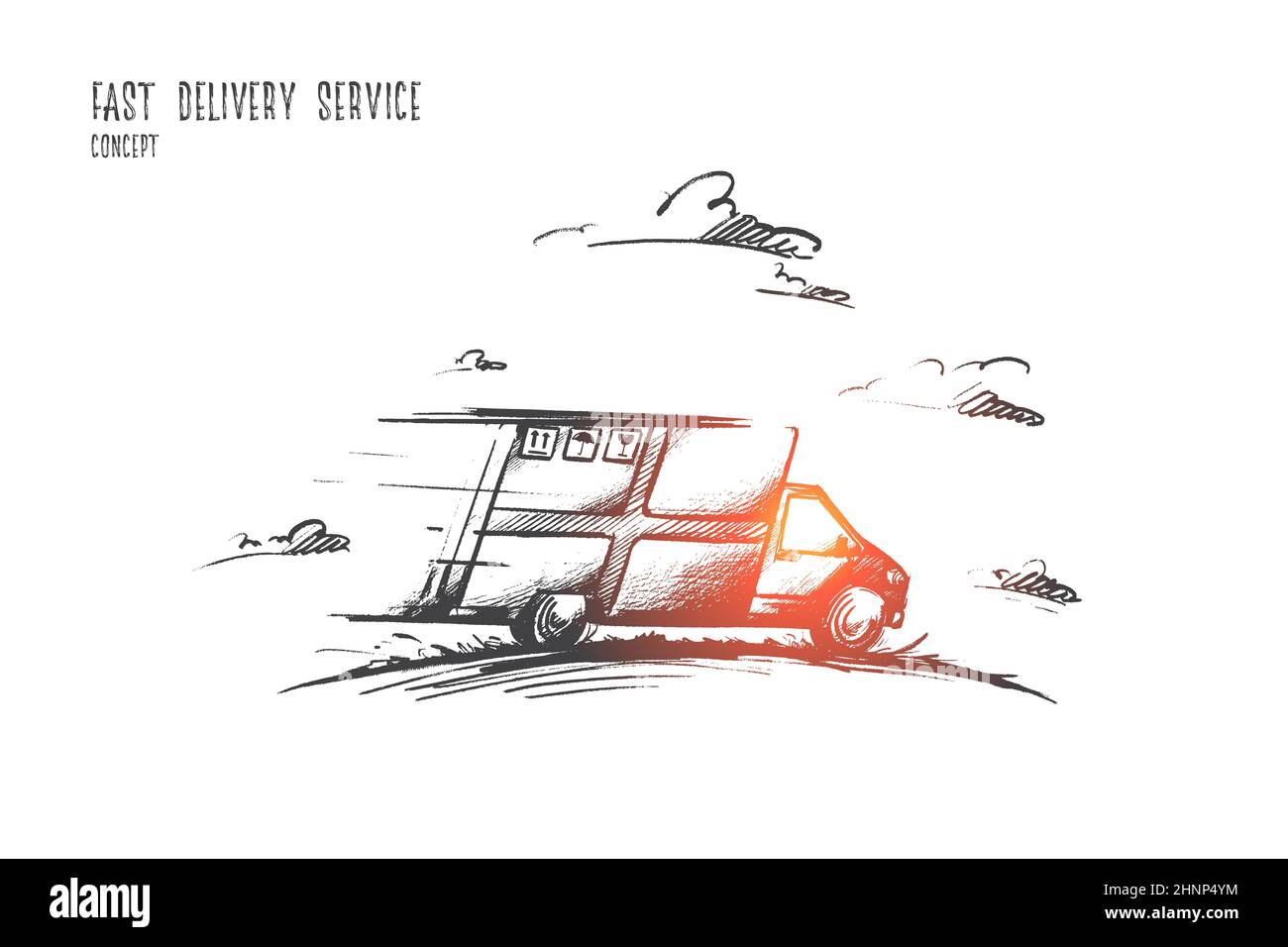 Fast delivery service concept. Hand drawn delivery by car. Courier ...