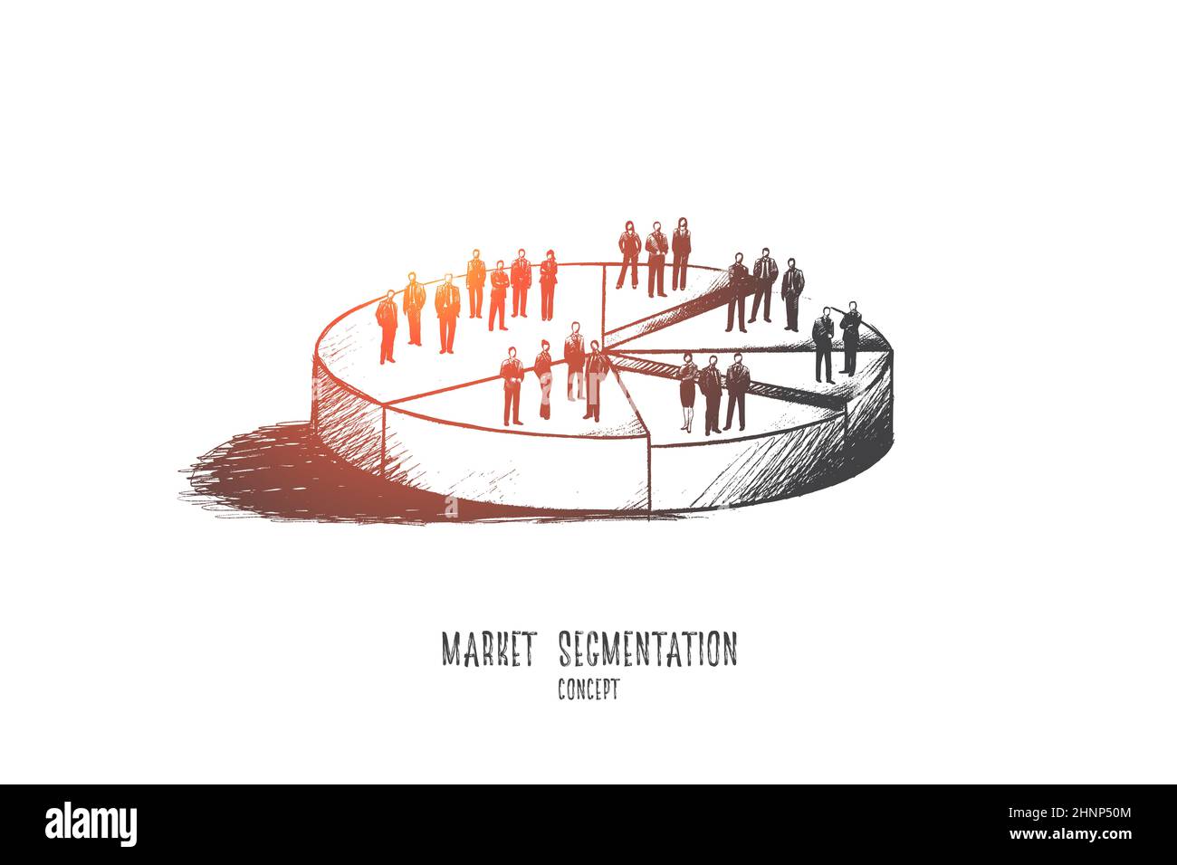 Market segmentation concept. Hand drawn illustration of a pie chart ...