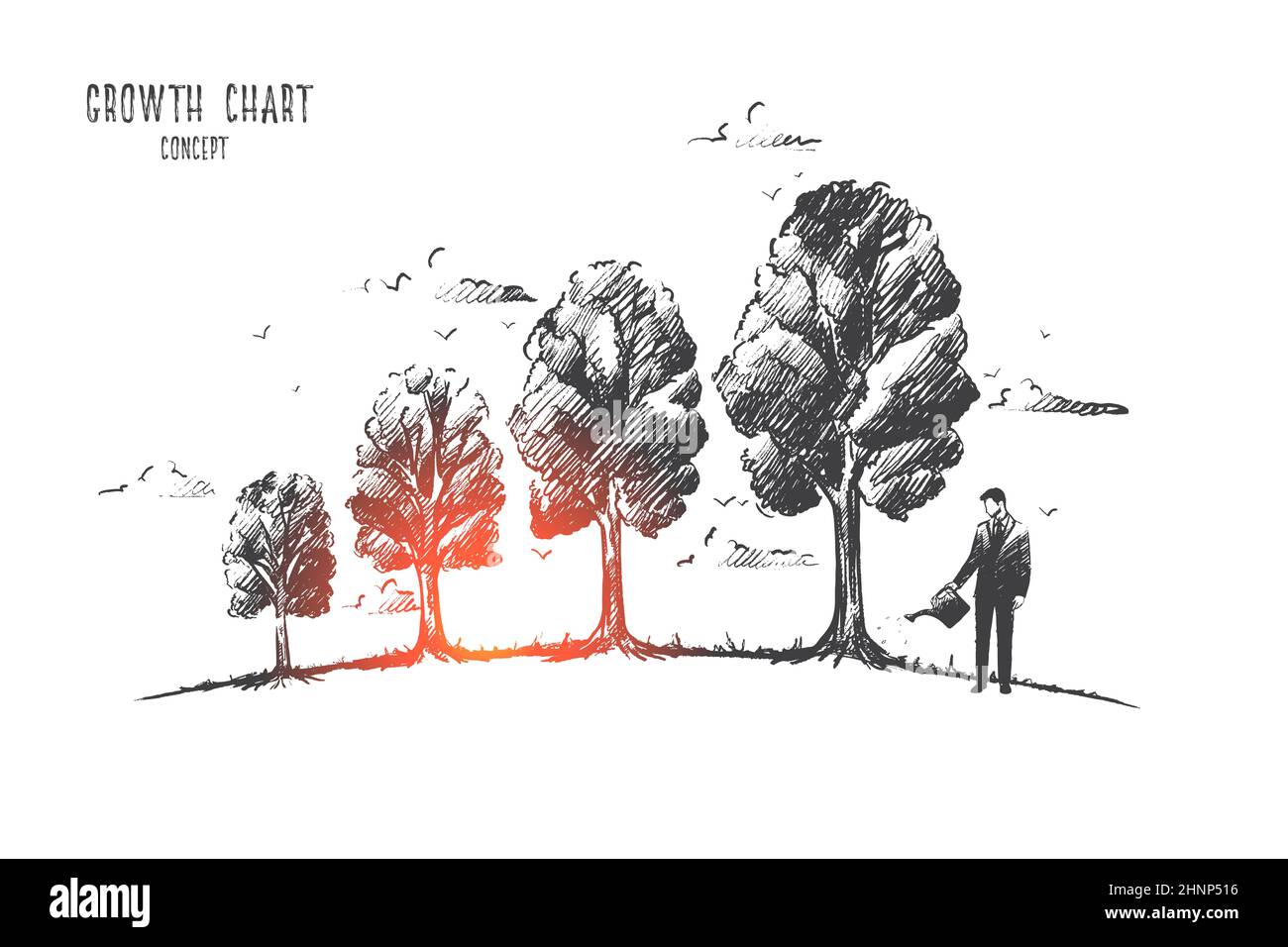 Growth chart concept. Hand drawn trees like symbol of growing chart ...