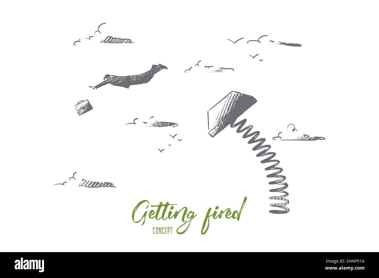 Getting fired concept. Hand drawn upset office worker is fired. Finish ...