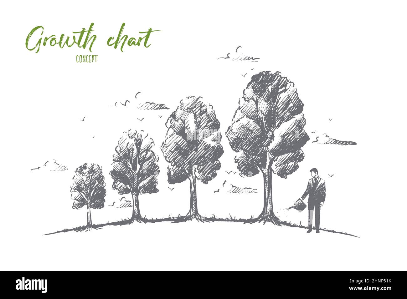 Growth chart concept. Hand drawn trees like symbol of growing chart ...