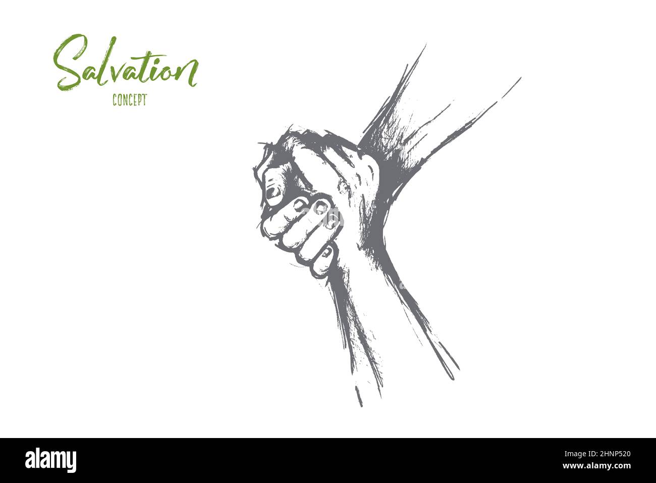 Salvation concept. Hand drawn helping hand outstretched for salvation ...