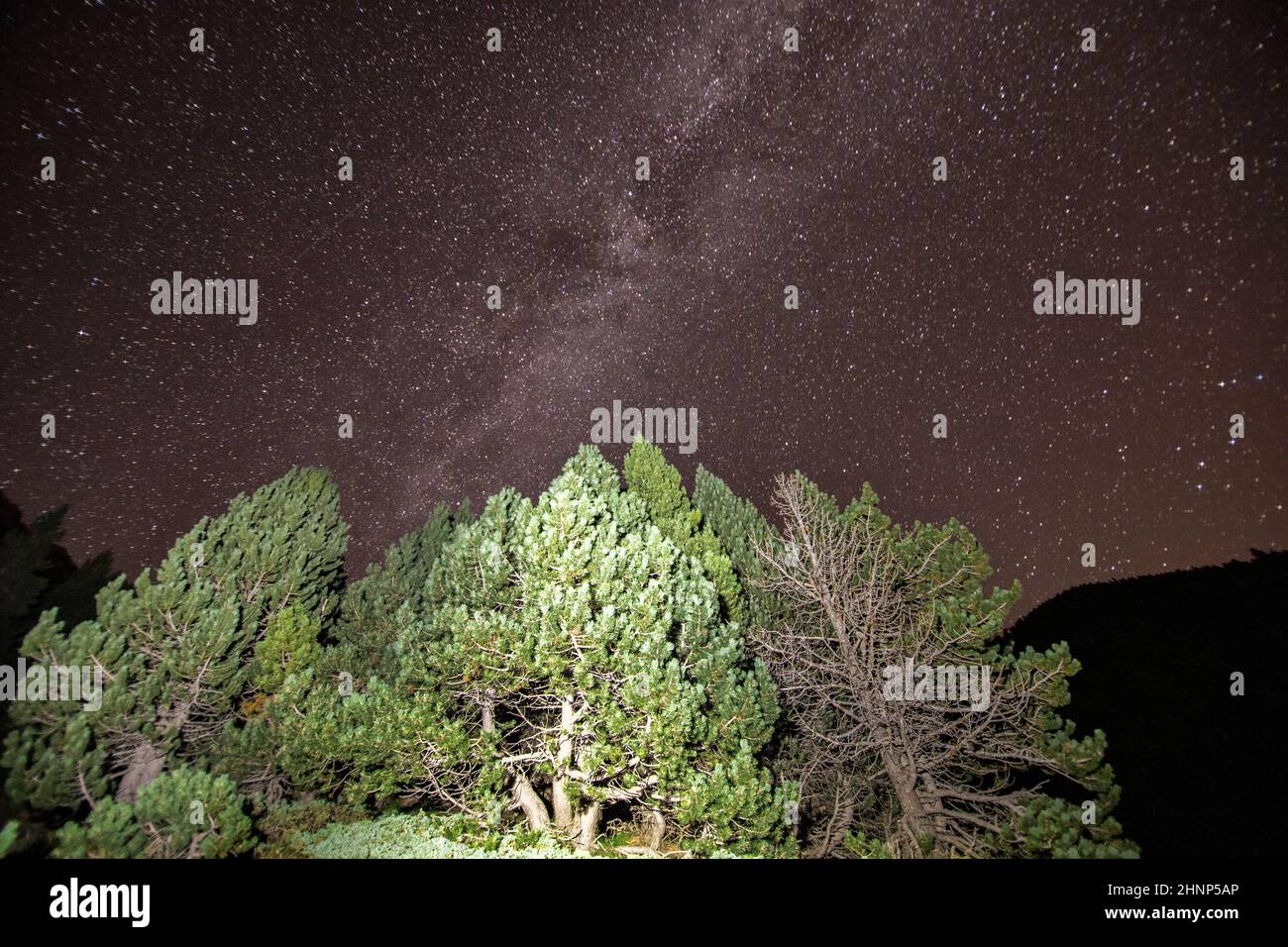 Milky way and stars at night in a mountain in Pyrenees in Catalonia ...