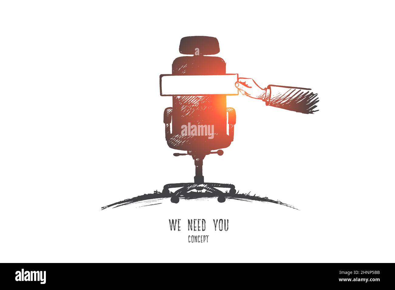 We need you concept. Hand drawn workplace for a new employee ...