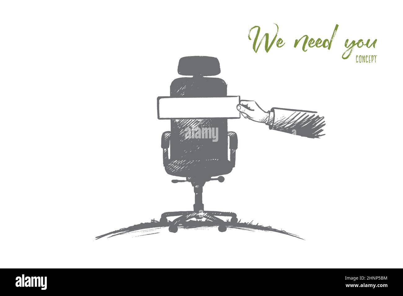 We need you concept. Hand drawn workplace for a new employee ...